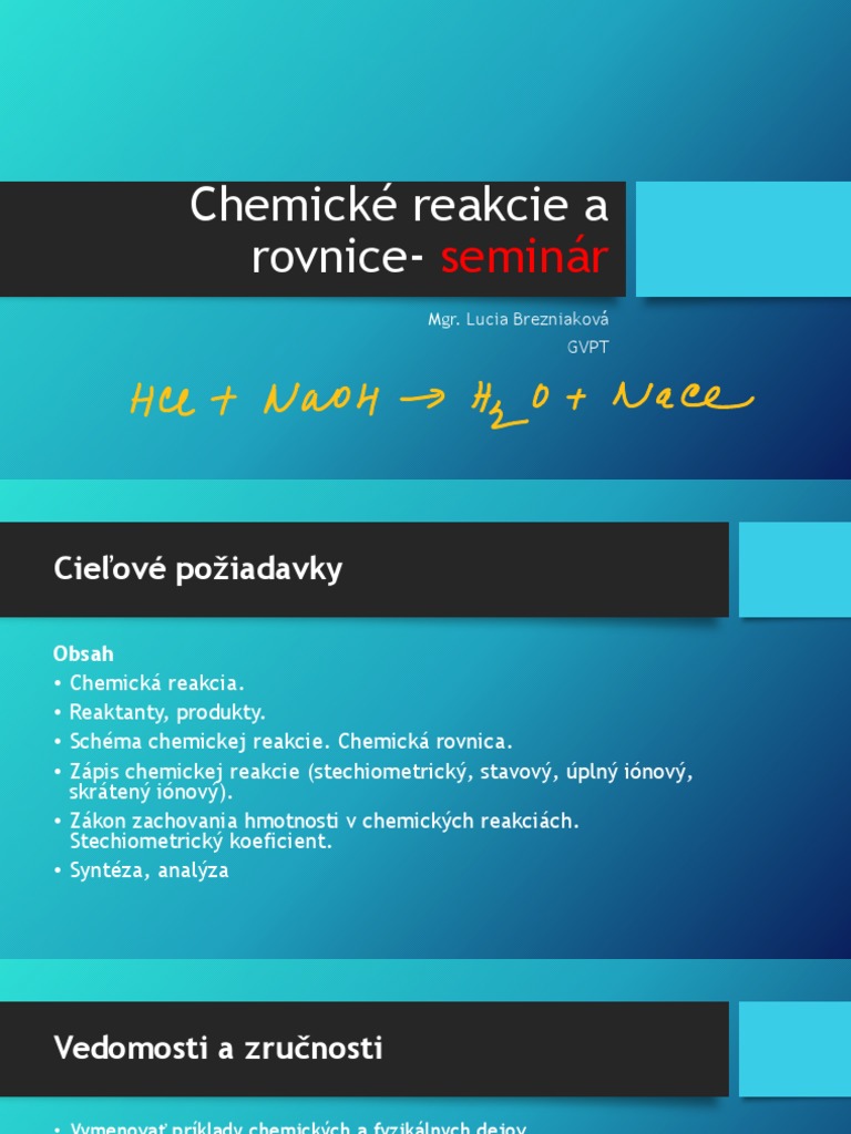 chemicke---reakcie-a-rovnice-seminar | PDF