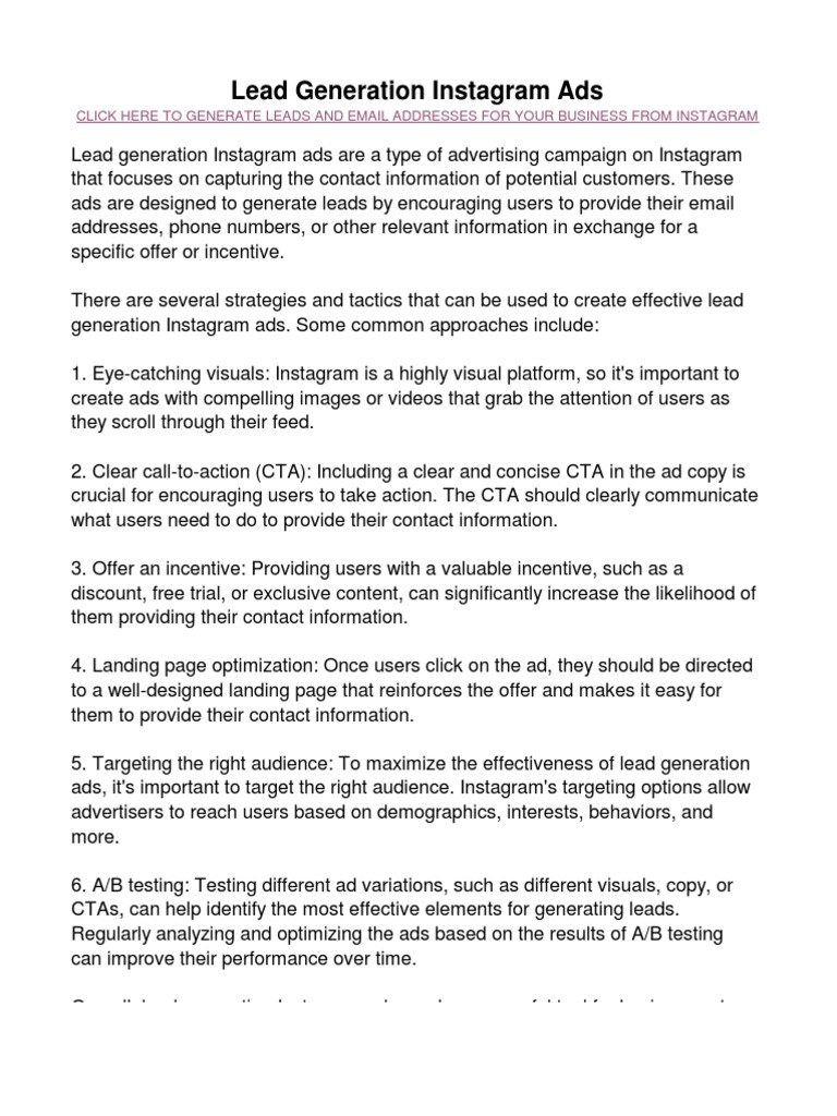 Lead Generation Instagram Ads | PDF | Human Communication | Public Sphere