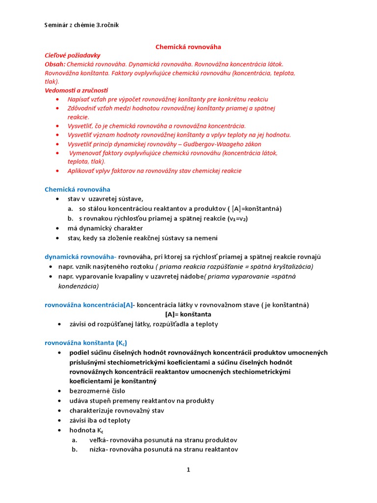 Chemicka Rovnovaha S | PDF