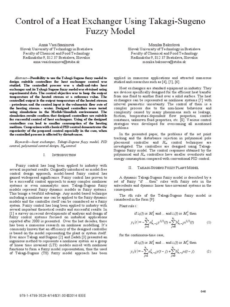 Control of A Heat Exchanger Using Takagi-Sugeno Fuzzy Model | PDF ... Control of A Heat Exchanger Using Takagi-Sugeno Fuzzy Model | PDF ...
