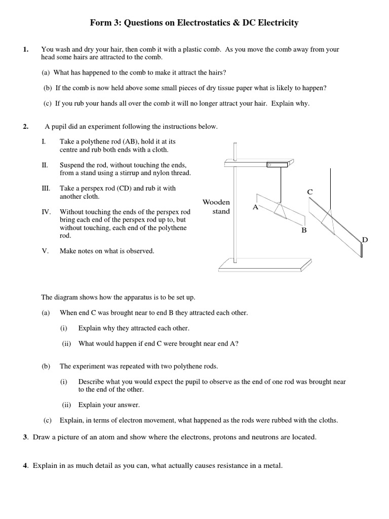 3 - Questions On Electrostatics and Circuits | PDF | Atoms | Electricity