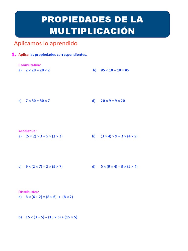 Ejercicios de La Propiedad de La Multiplicación | PDF | Expresiones lógicas | Lógica matemática