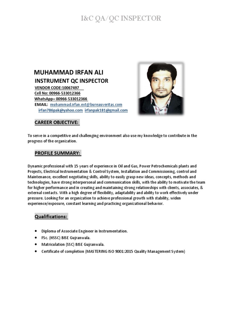 I&C QA/QC Inspector Resume Summary | PDF | Calibration | Instrumentation