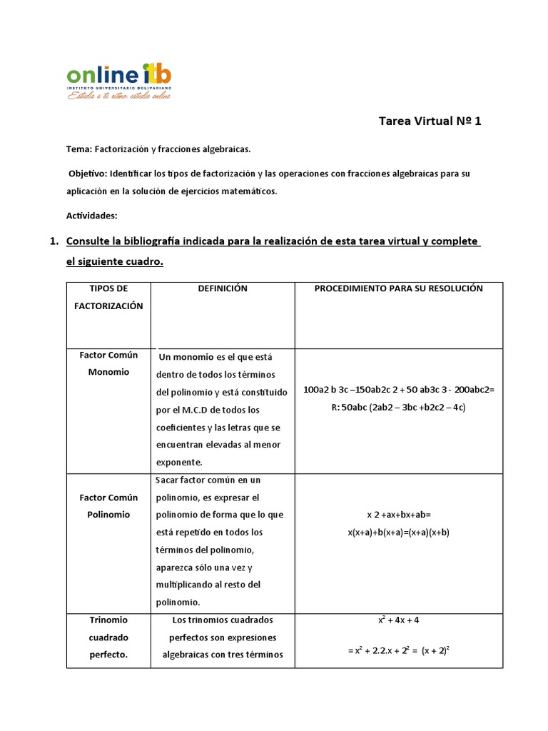 Tarea Virtual #1 Matemáticas | PDF | División (Matemáticas) | Factorización