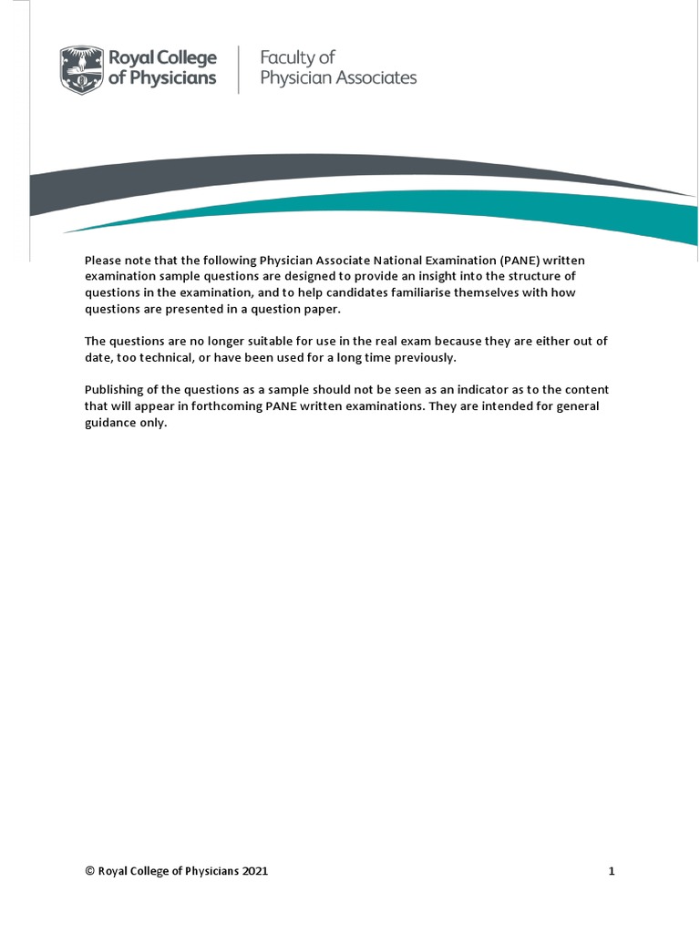 PANE Sample Questions Guide | PDF | Breathing | Emergency Department