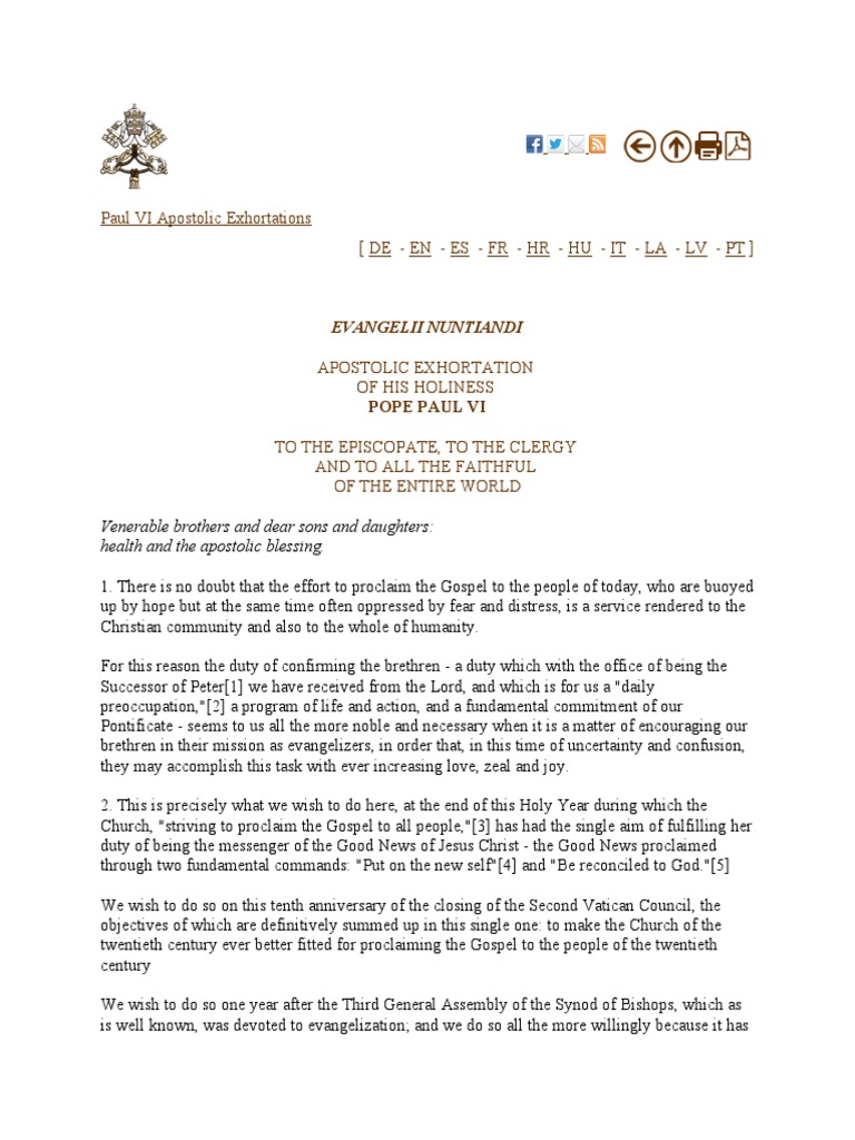Evangelii Nuntiandi: Pope Paul VI's Call to Evangelization | PDF ...
