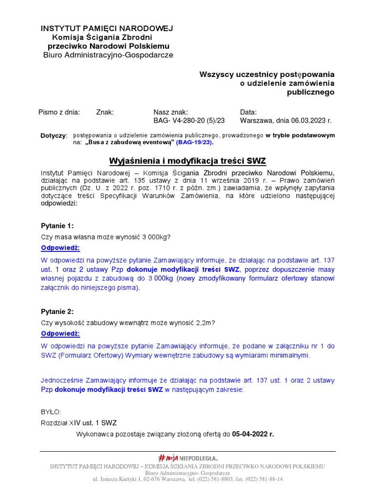 Modyfikacja Tresci SWZ 06.03-Sig | PDF