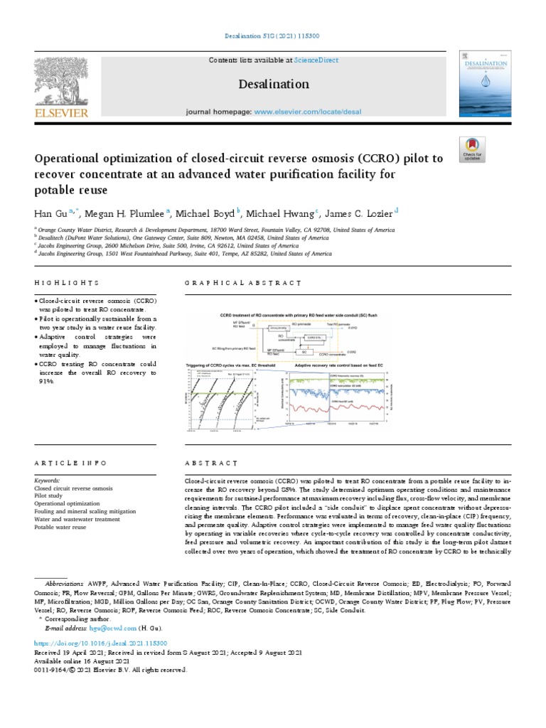 CCRO Pilot Recover Concentrate Potable Reuse Ad 45 D03759 en | PDF ...