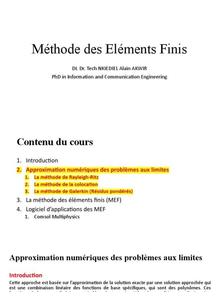 Methode Des Elements Finis 1920 - 2. Approximation Numerique Des ...