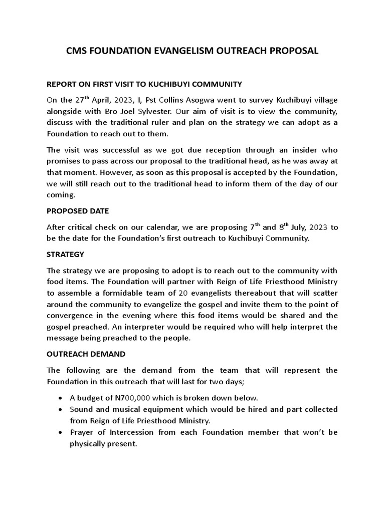 Evangelistic Outreach Proposal | PDF