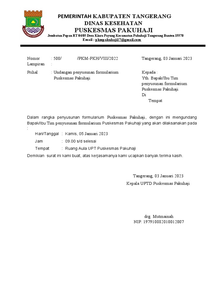 Surat Undangan Penyusunan Formularium | PDF