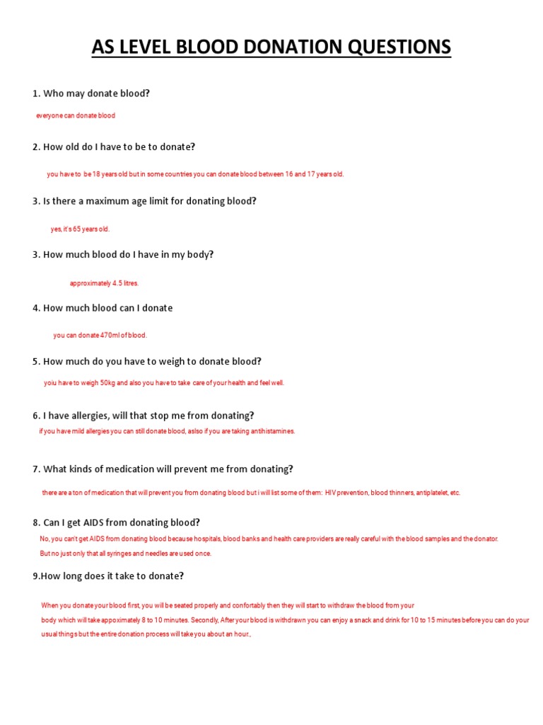 Blood Donation Questions | Download Free PDF | Bleeding | Blood Donation