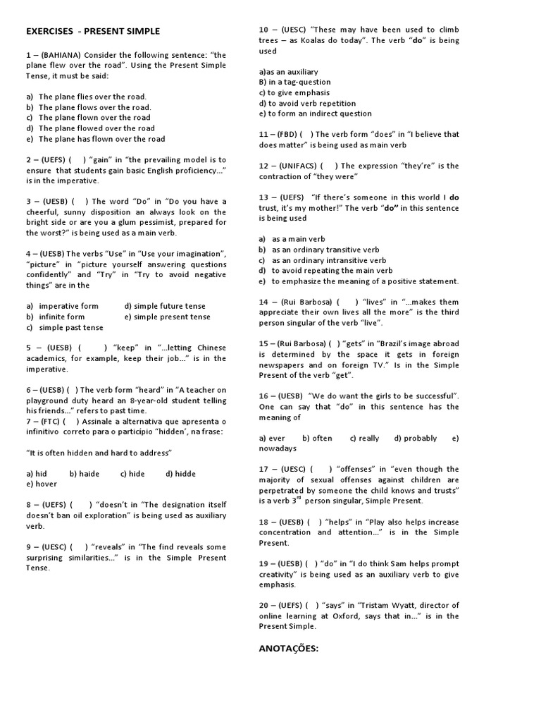 Present Simple - Handout | Download Free PDF | Verb | Linguistics