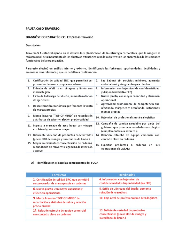 Estrategia Corporativa de Traverso S.A. | PDF | Logística | Análisis FODA