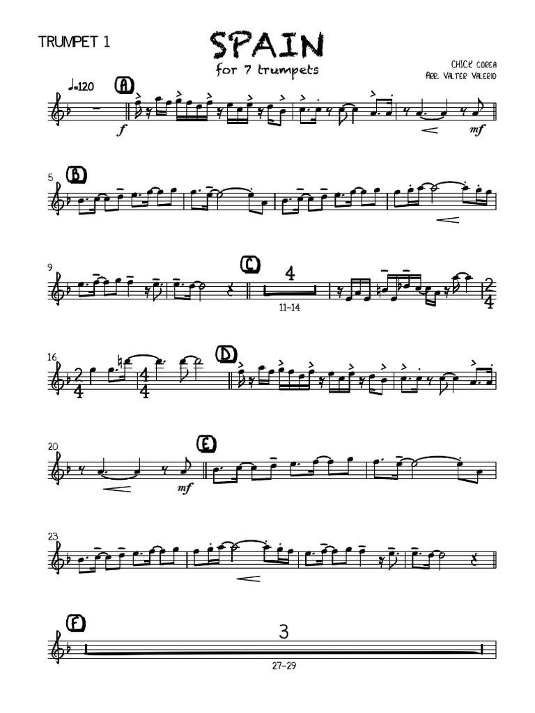 SPAIN For Trumpets Ensemble Score and Parts 2 | PDF | Brass Instruments ...