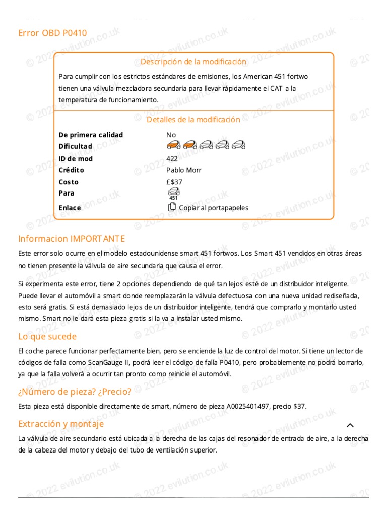 P0410 Error OBD - Maldad | PDF | Coche | Bienes manufacturados