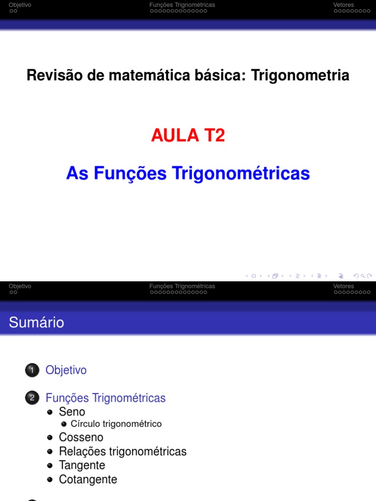 Aula T2 - Funções Trigonométricas e Vetores | PDF | Trigonometria ...
