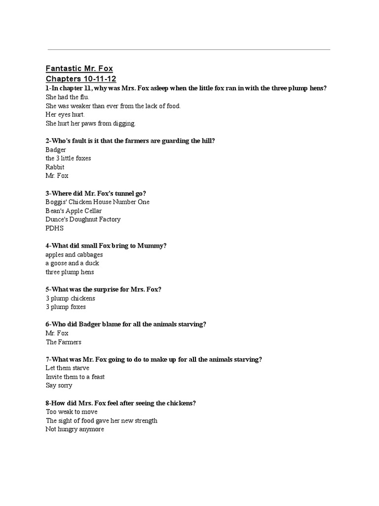 Fantastic Mr. Fox Worksheets | PDF