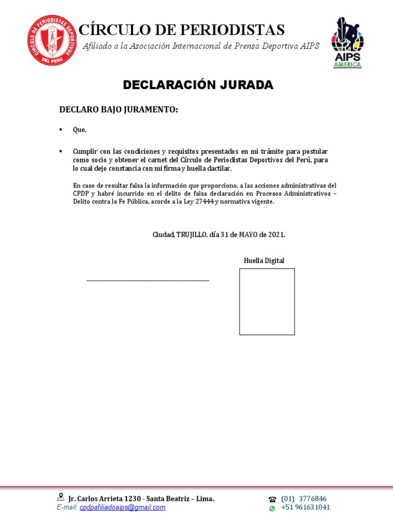 Declaración Jurada CPDP Perú | PDF | Ciencias sociales