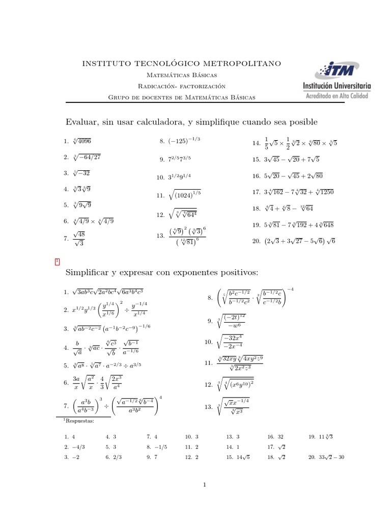 Taller Parcial 2 - ITM | PDF | Matemáticas | Álgebra