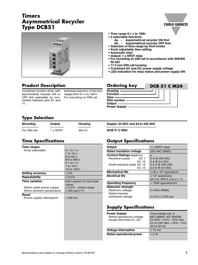 HOJA TYECNICA DCB51CM24.eng | PDF | Alternating Current | Switch