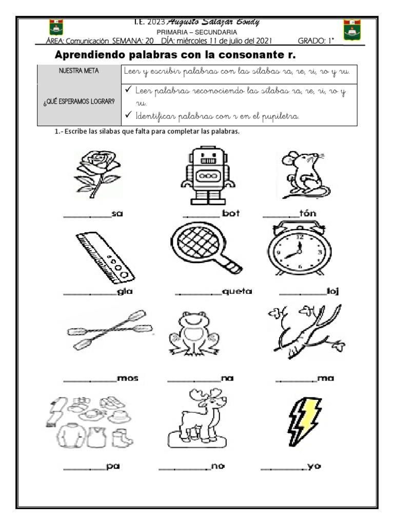 Actividades con sílabas ra, re, ri, ro, ru | PDF
