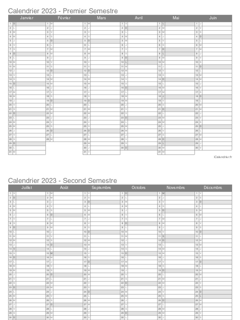 Calendrier 2023 : Semestre Complet | PDF | Bateaux
