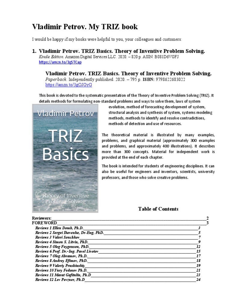 Vladimir Petrov. My TRIZ book | PDF | Cognition | Science