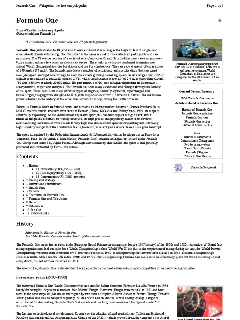 Formula 1 | PDF | Formula One | Formula Racing