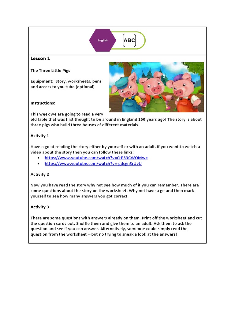 Three Little Pigs Lesson Plans | PDF | Pork | Ellipsis