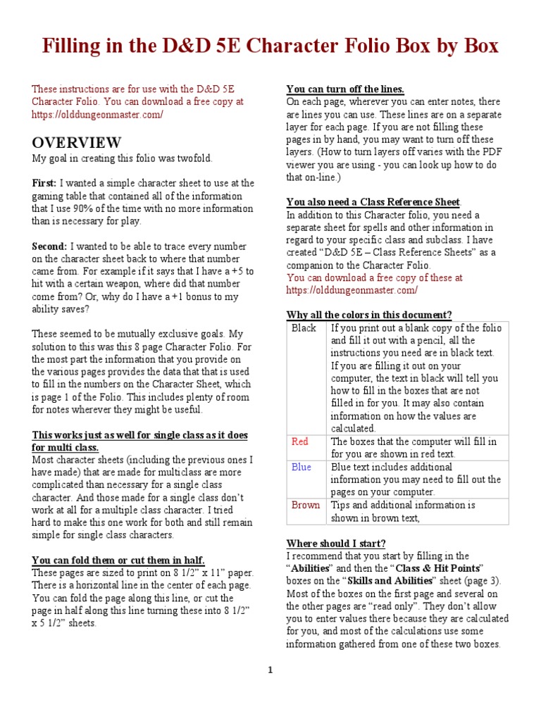 DND 5e Character Folio Box by Box - v2 | PDF | Fantasy Role Playing ...