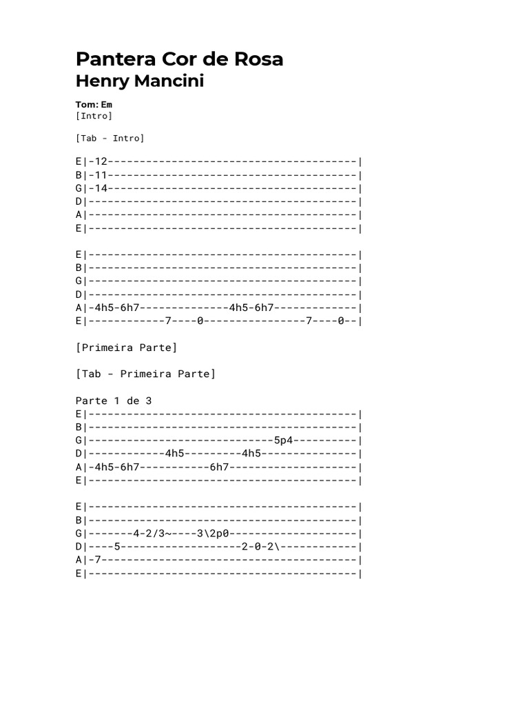 Pantera Cor de Rosa - Tab | PDF