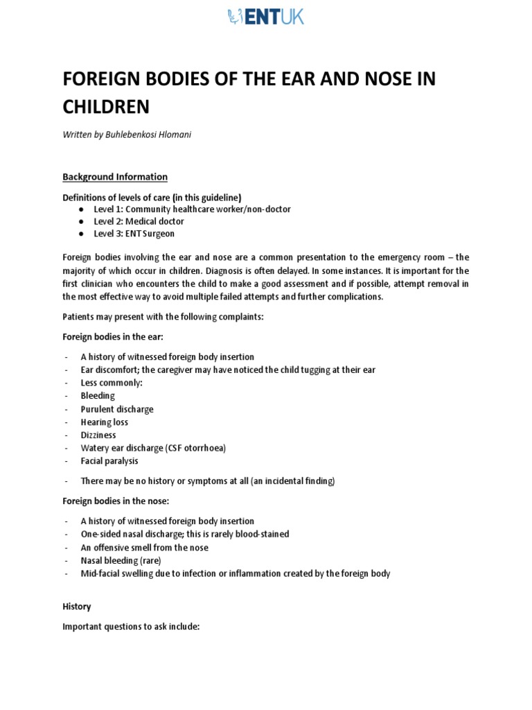 Foreign Bodies of The Ear and Nose | PDF | Ear | Human Head And Neck