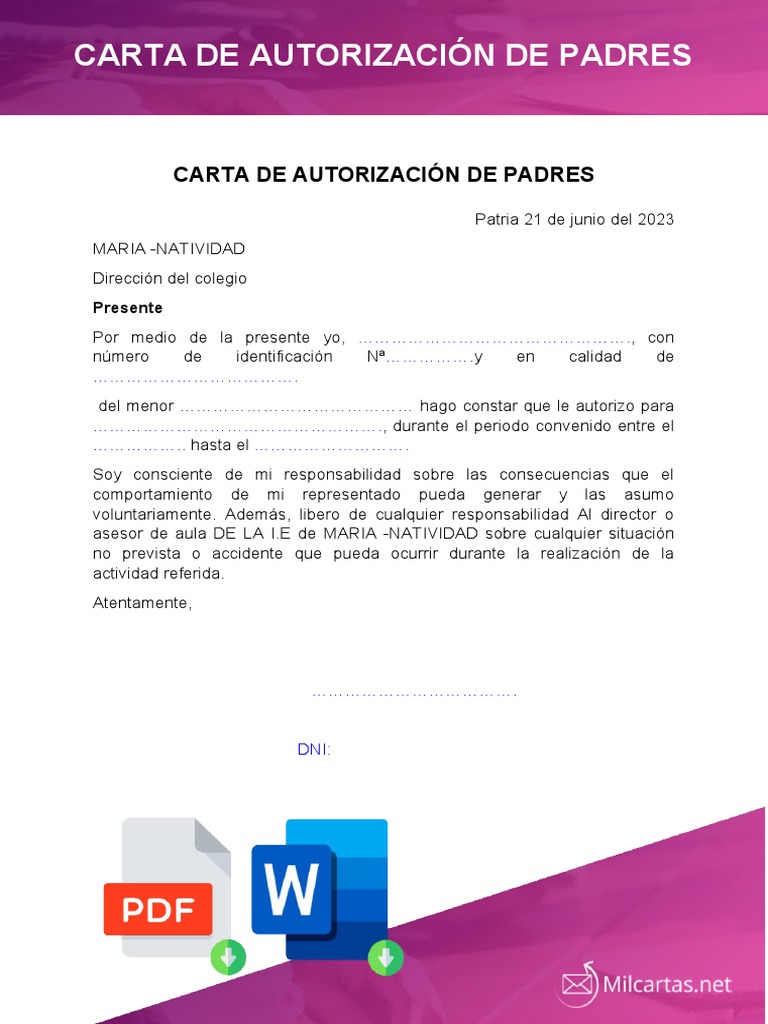 Carta de Autorizacion de Padres | PDF
