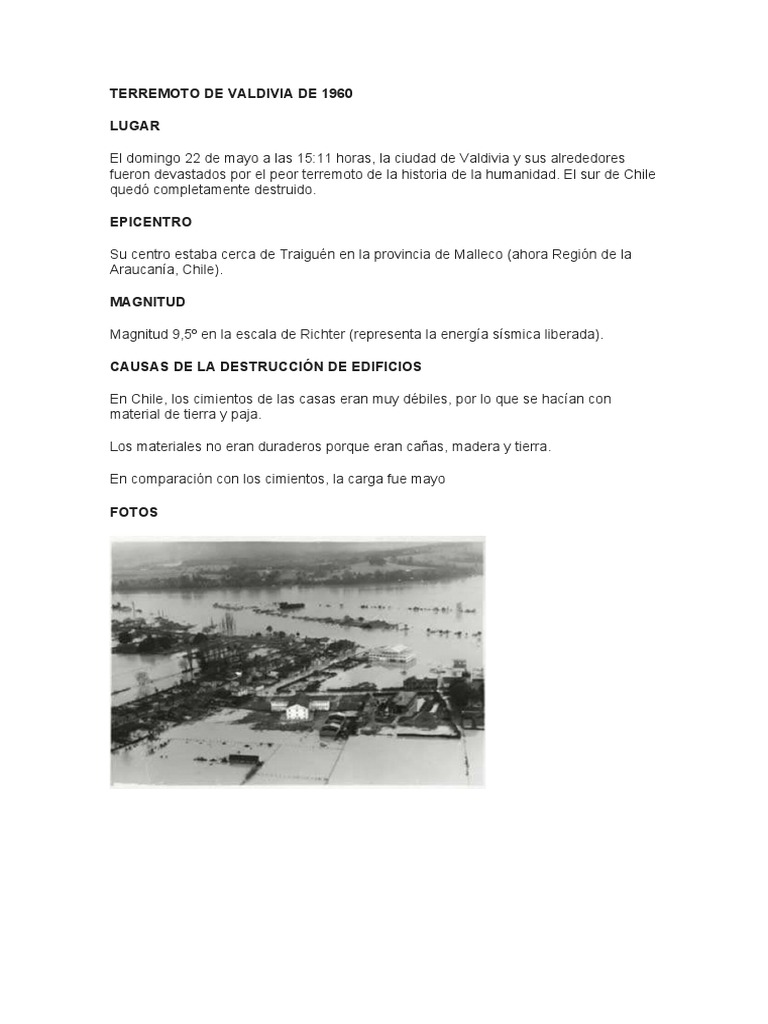Terremoto de Valdivia 1960: Epicentro y Daños | PDF