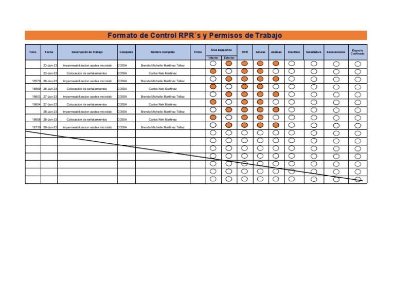 Copia de Formato Control de RPR y Permisos de Trabajo | PDF