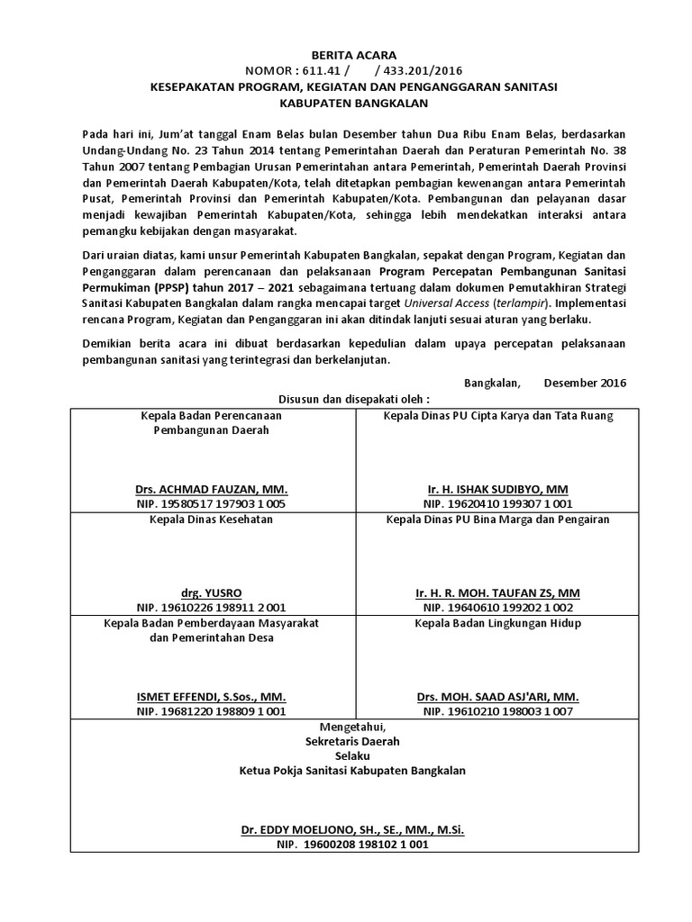 Berita Acara Kesepakatan SSK BKL | PDF