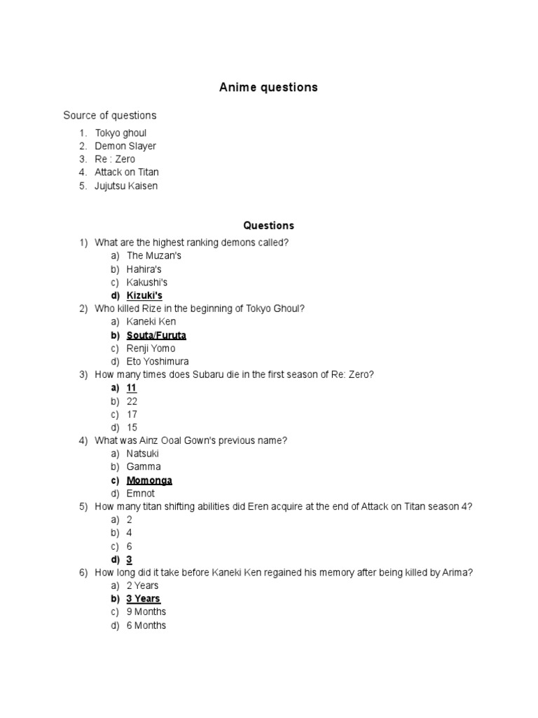 Anime Questions | PDF
