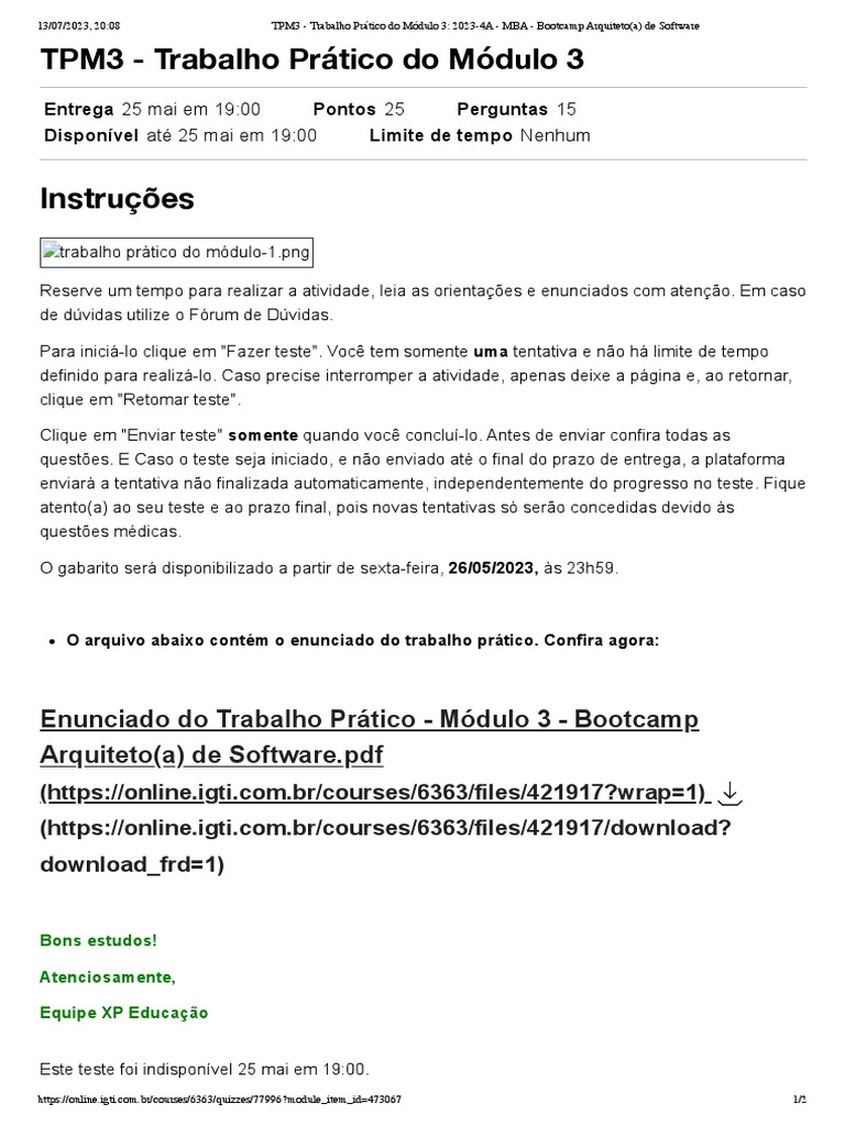 TPM3 - Trabalho Prático Do Módulo 3 - 2023-4A - MBA - Bootcamp Arquiteto (A) de Software | PDF