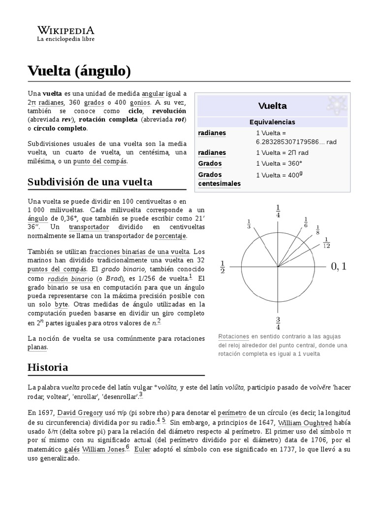 Equivalencias y usos de la vuelta angular | PDF | Rotación | Ángulo