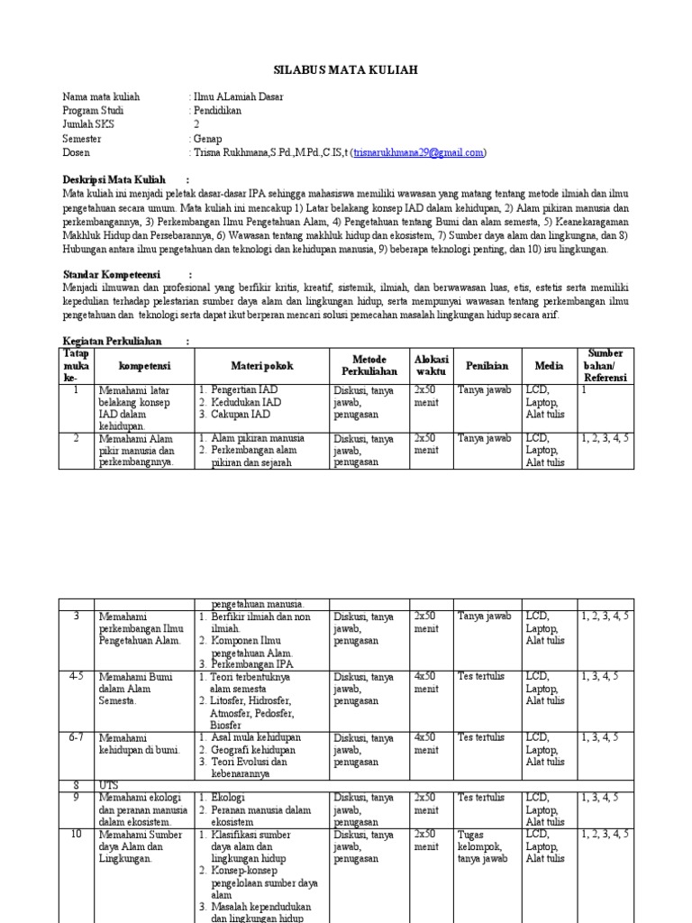 Silabus - Ilmu Alamiah Dasar | PDF