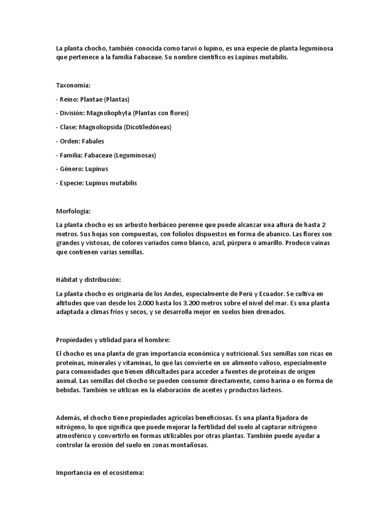 La Planta Chocho | PDF | Botánica | Plantas