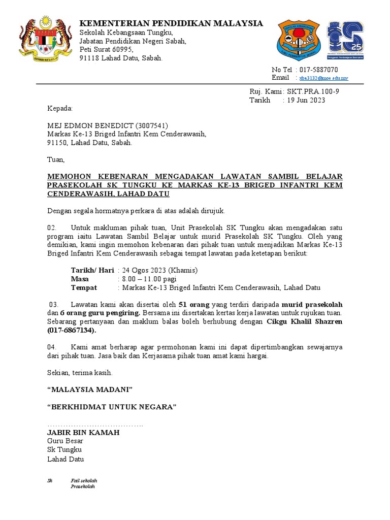 Surat Memohon Kebenaran Lawatan Ke Kem Tentera | PDF