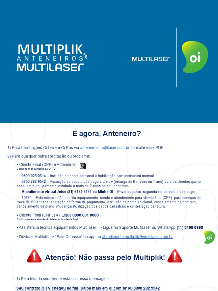 Suporte e Habilitação Oi TV Multilaser | PDF | Telecomunicações ...