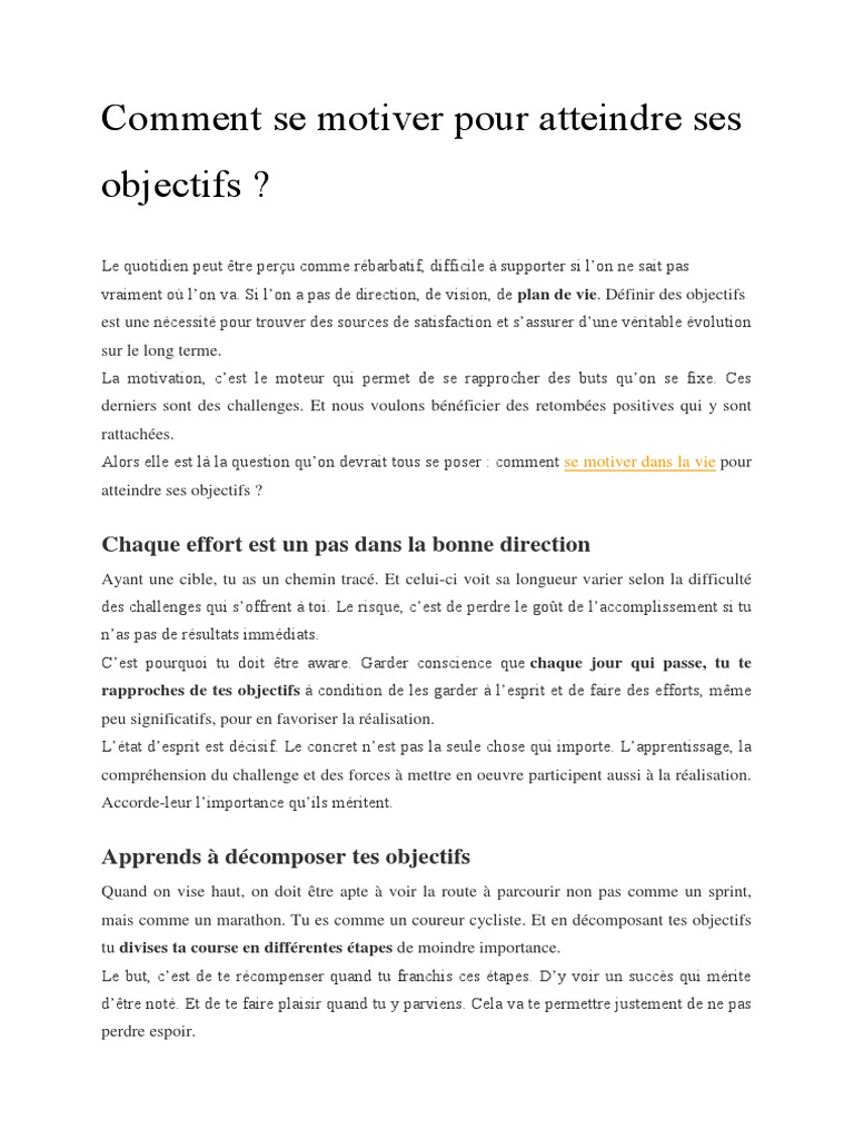 Se motiver pour atteindre ses objectifs | PDF | Motivant | Motivation