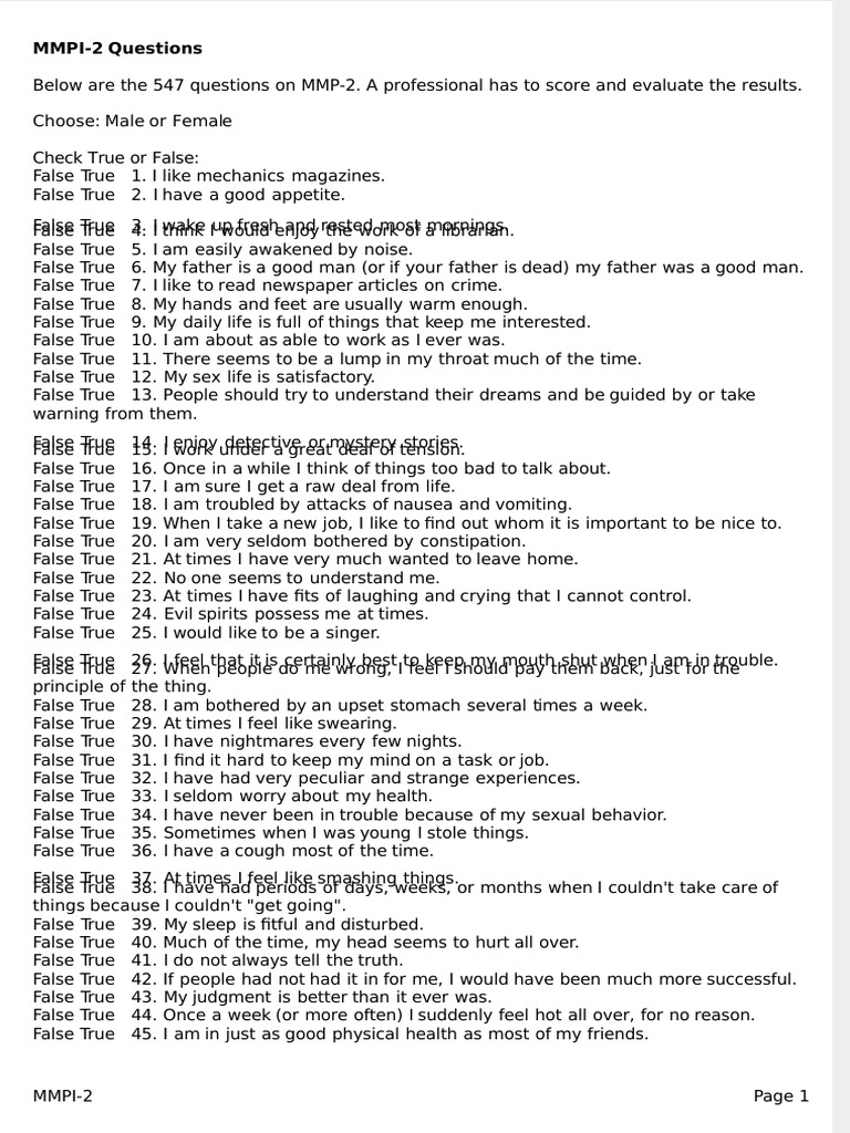 Dokumen - Tips - Mmpi 2 547 Questions | PDF