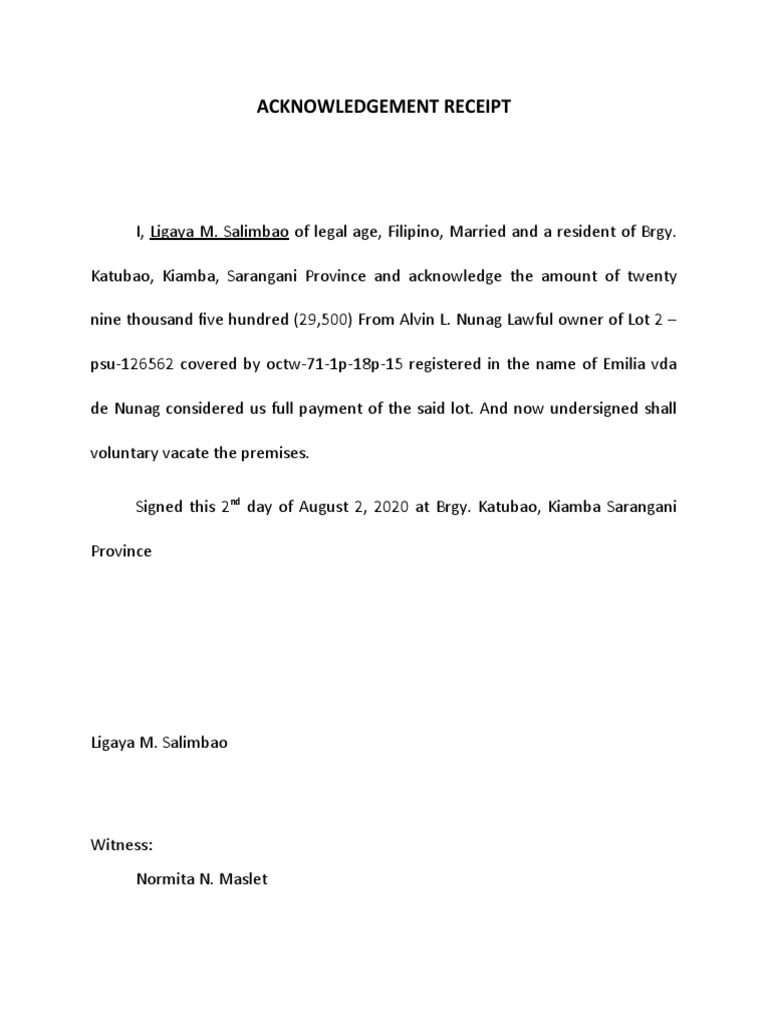 Acknowledgement Receipt | PDF