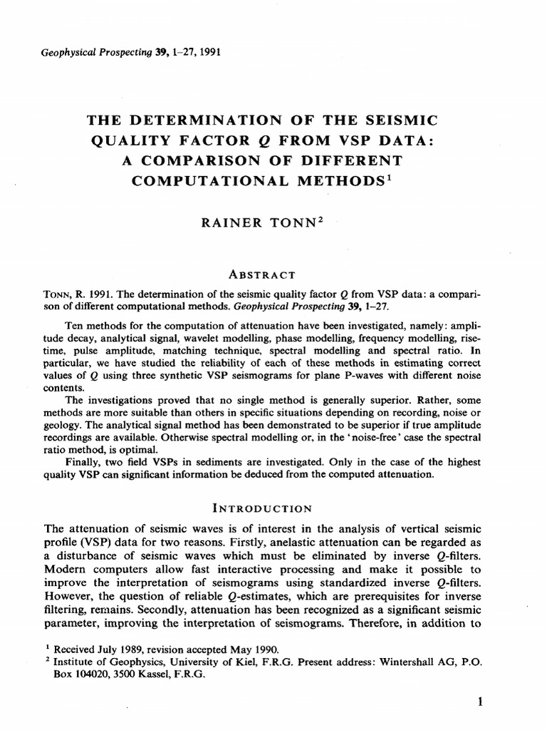 Seismic Quality Factor Q from VSP Data | PDF | Spectral Density | Wavelet