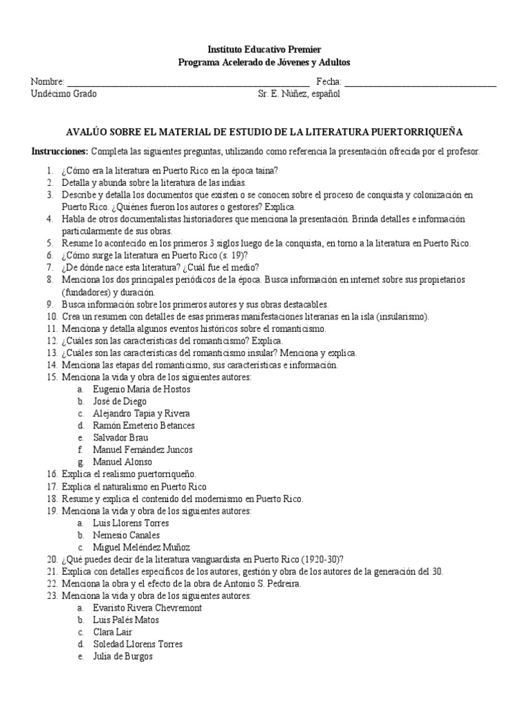 Avaluo Sobre La Literatura Puertorriqueña | PDF | Puerto Rico