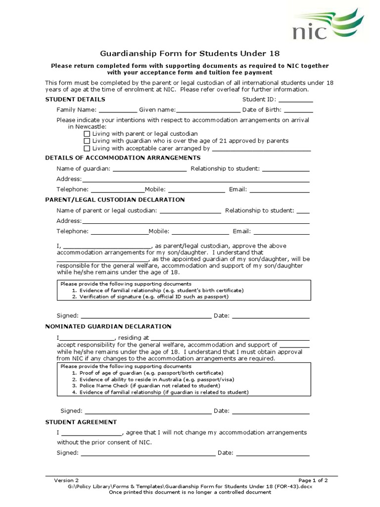 Guardianship Form Sample | PDF | Legal Guardian | Identity Document